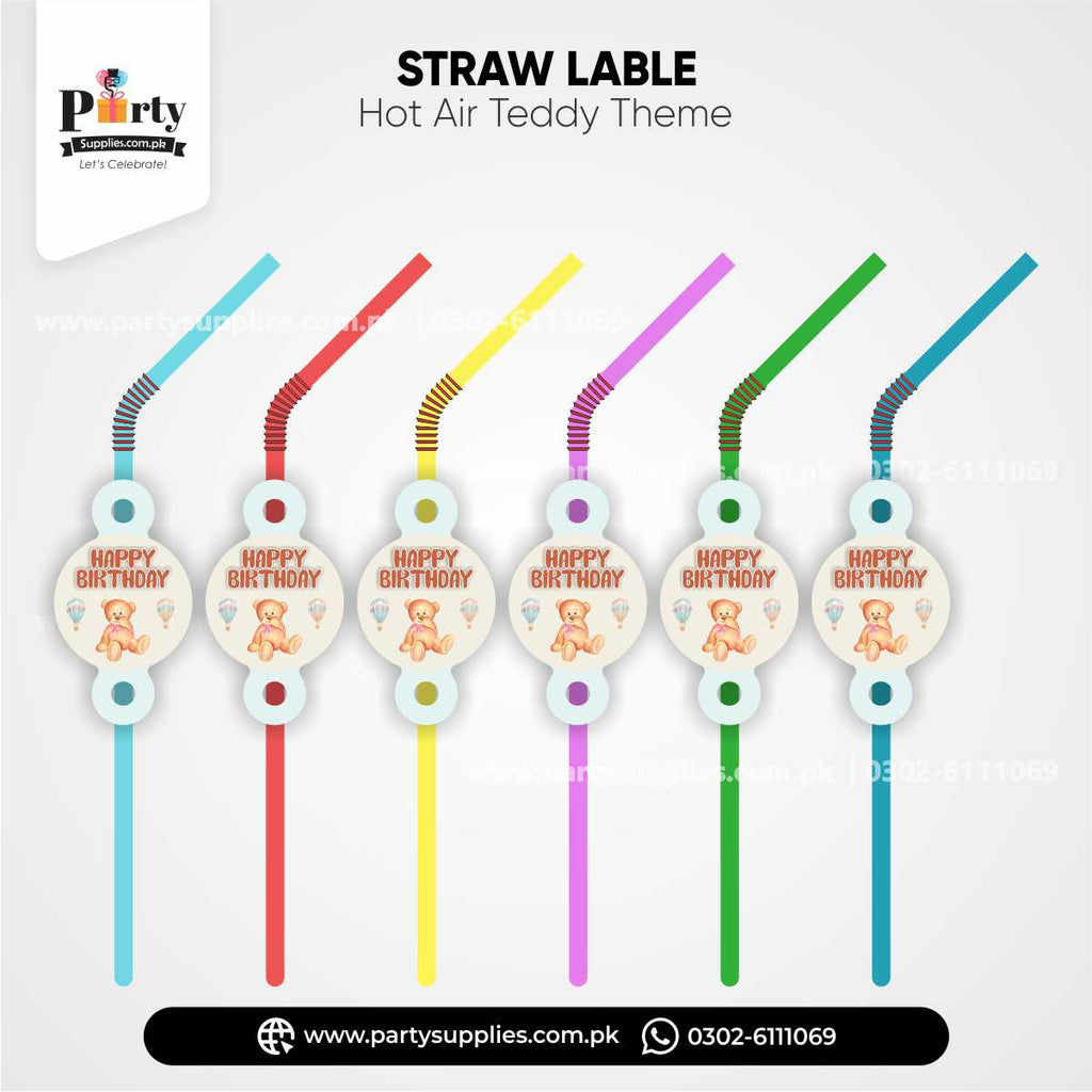 12-Pack Hot Air Balloon Straws: Custom Labels for Birthday Drinks ...