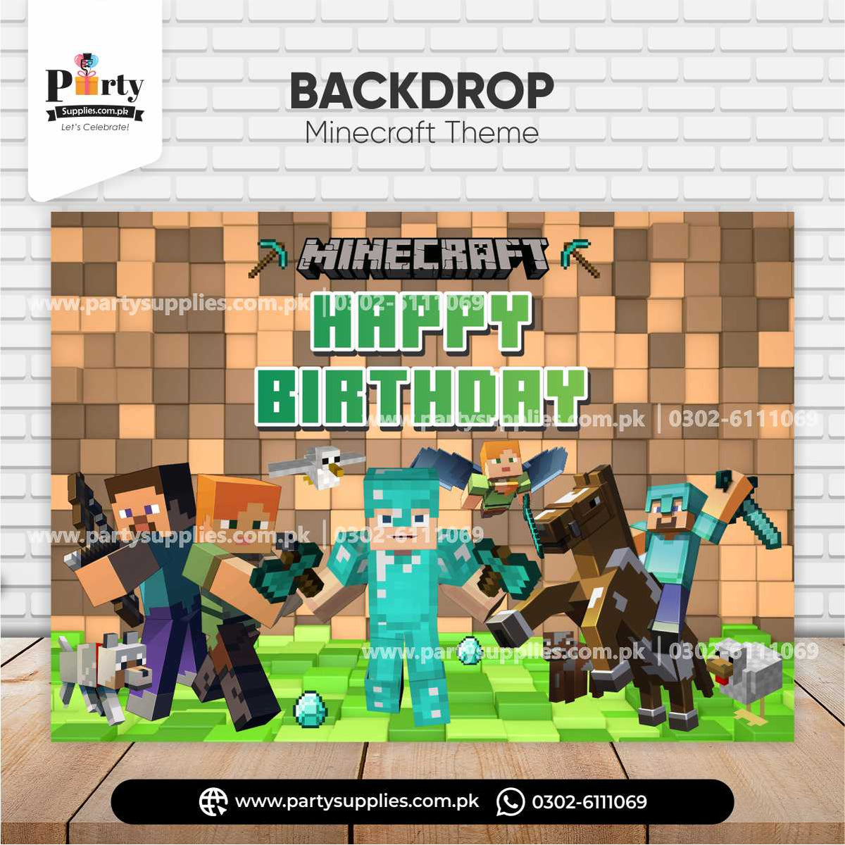 Minecraft Birthday Backdrop: 5ft Gaming Wall Decor for Parties ...