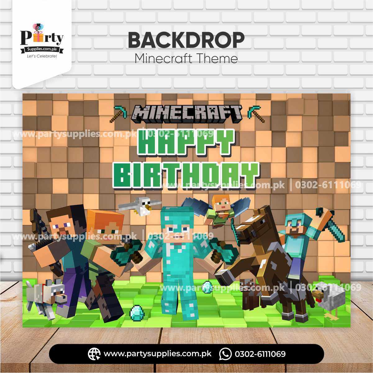 Minecraft Birthday Backdrop: 5ft Gaming Wall Decor for Parties ...