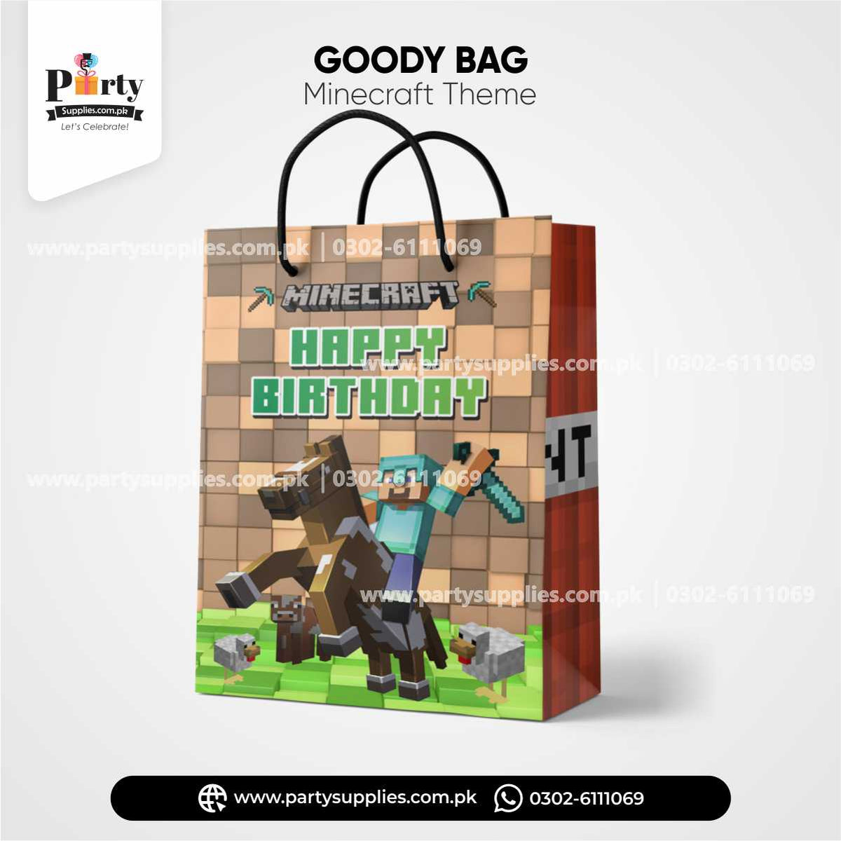 Minecraft Theme Favor Bags - Customized Party Favor Pack of 6 ...