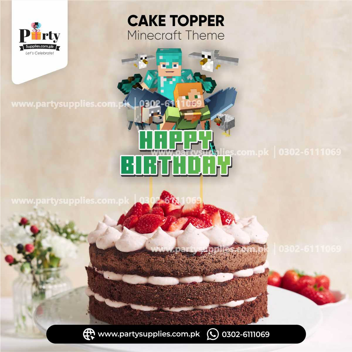 Minecraft Cake Topper: 8-Bit Birthday Fun for Gamers – PartySupplies.com.pk