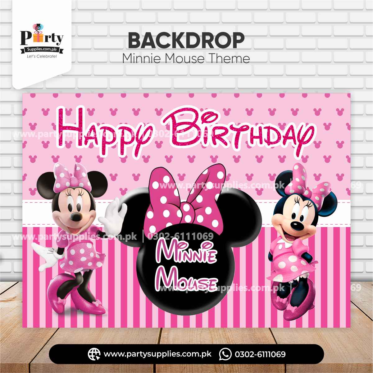 Minnie Mouse Birthday Backdrop: Party Wall Decorate – PartySupplies.com.pk