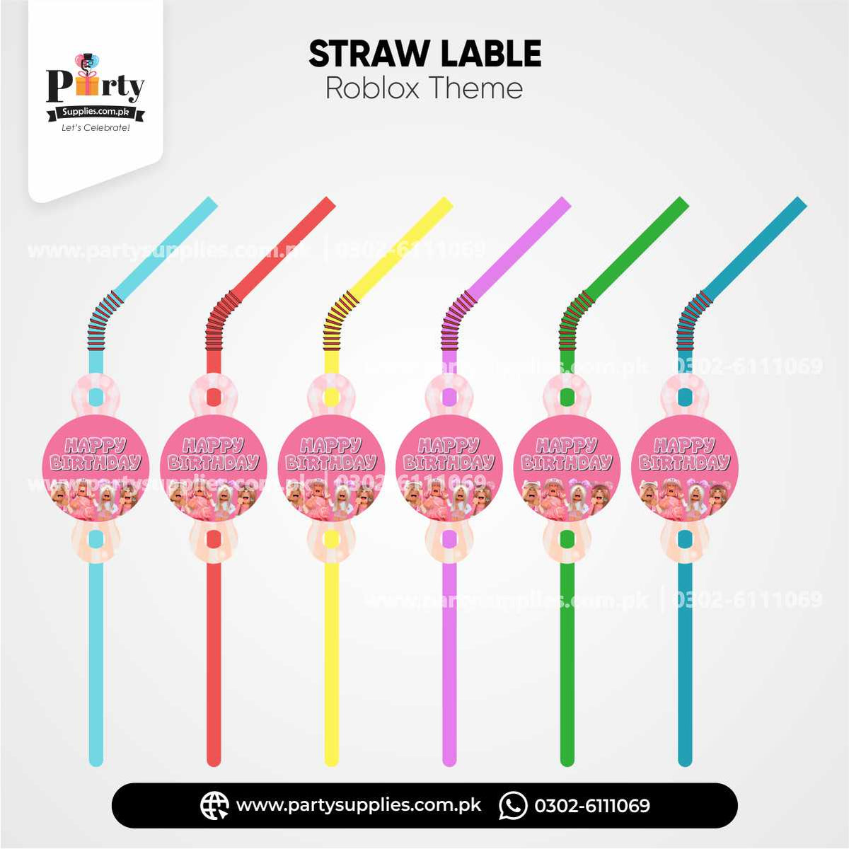 Roblox Girl Theme Straws - Custom Labels for Birthday Drinks ...