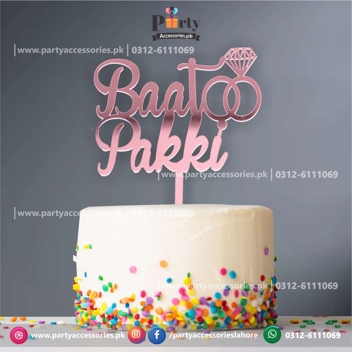 Baat Pakki cake topper Acrylic in Rose gold– PartySupplies.com.pk