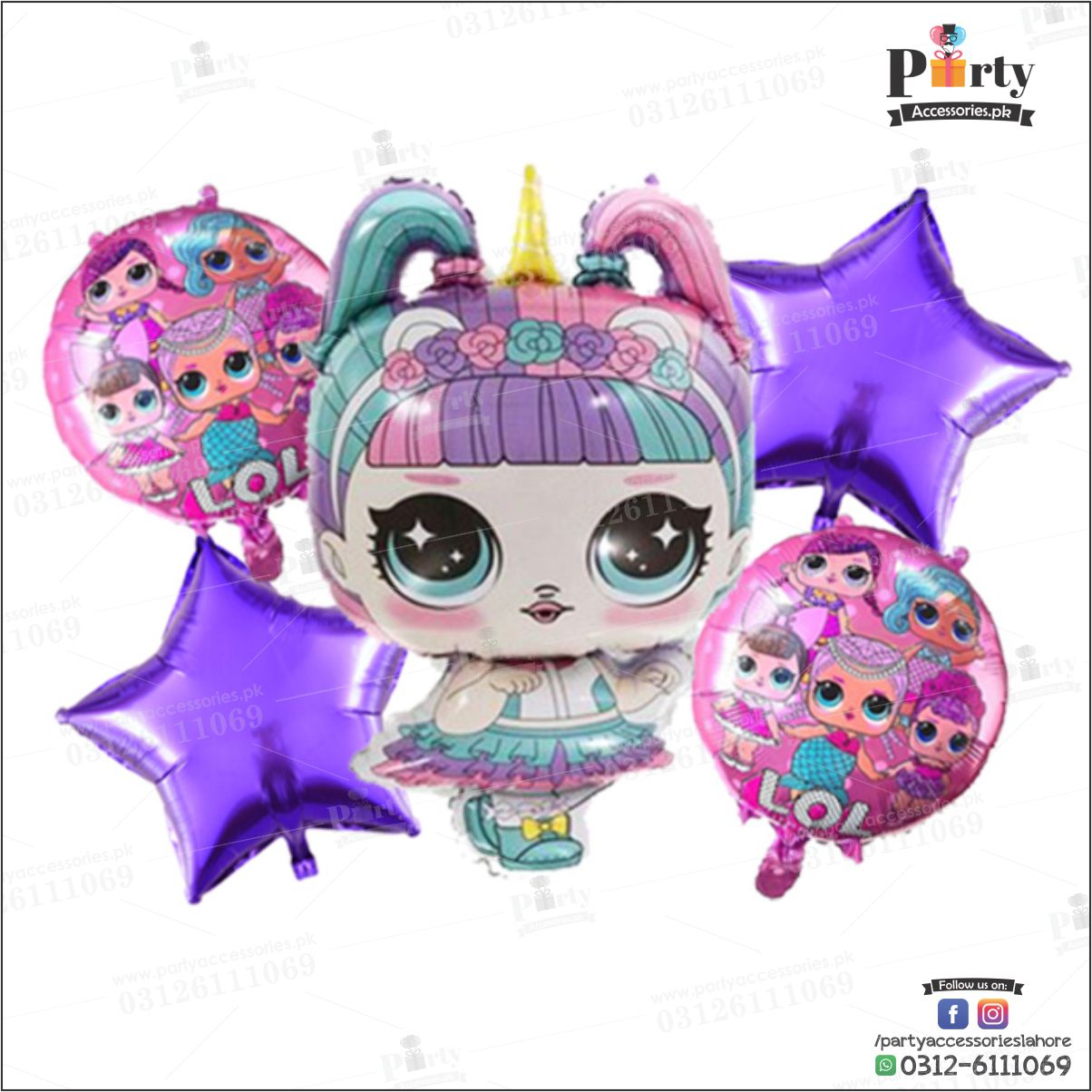 Lol doll Theme Birthday Party dill shape Foil Balloons Purple Stars ...