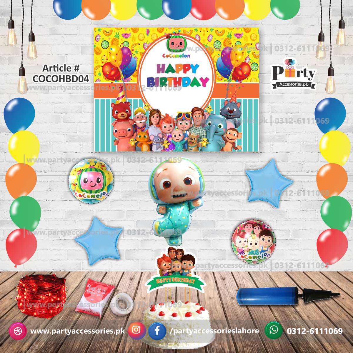 Coco Melon theme birthday decoration kit | Backdrop– PartySupplies.com.pk